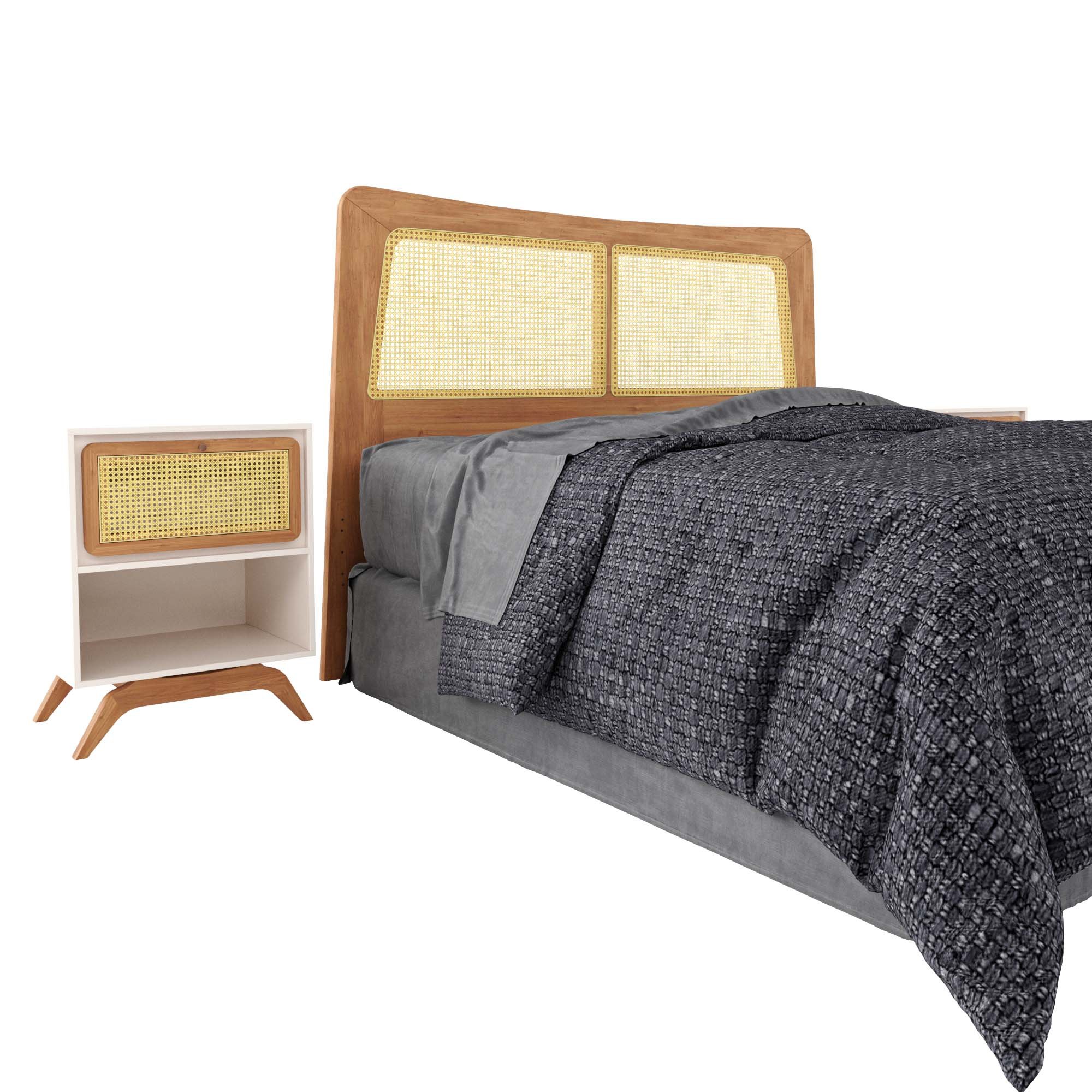 Cabeceira de Cama Ricco King Madeira com Palhinha - Amêndoa