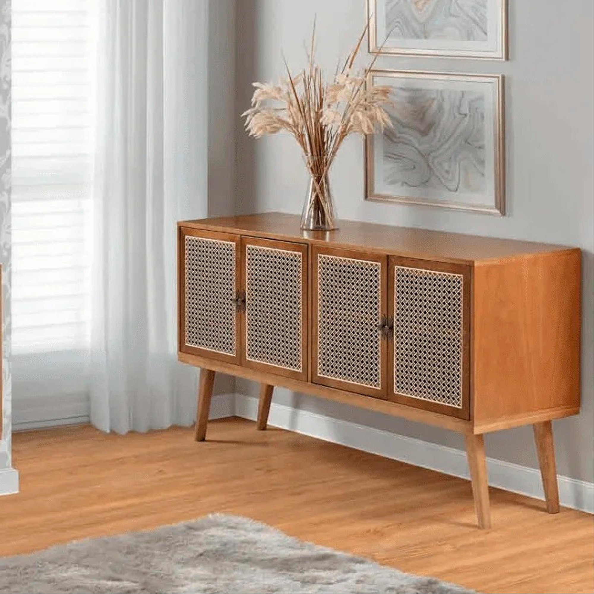 Balcão Buffet Paris 4 Portas Palinha Sextavada 139cm - Elitto Design