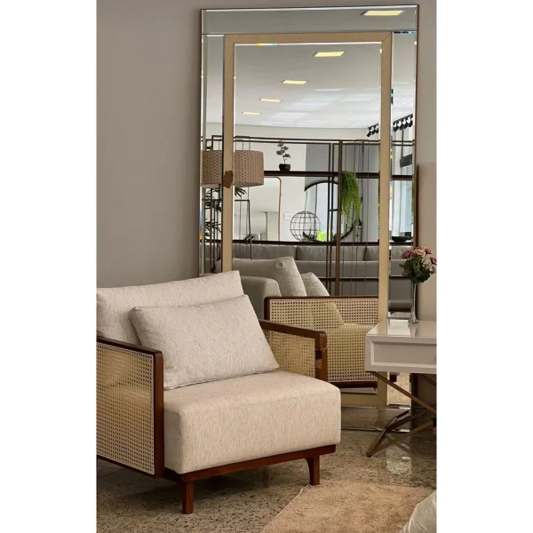 Espelho Madris 110 x 210cm Faixas de Espelho com Bisotê Detalhes com Palha