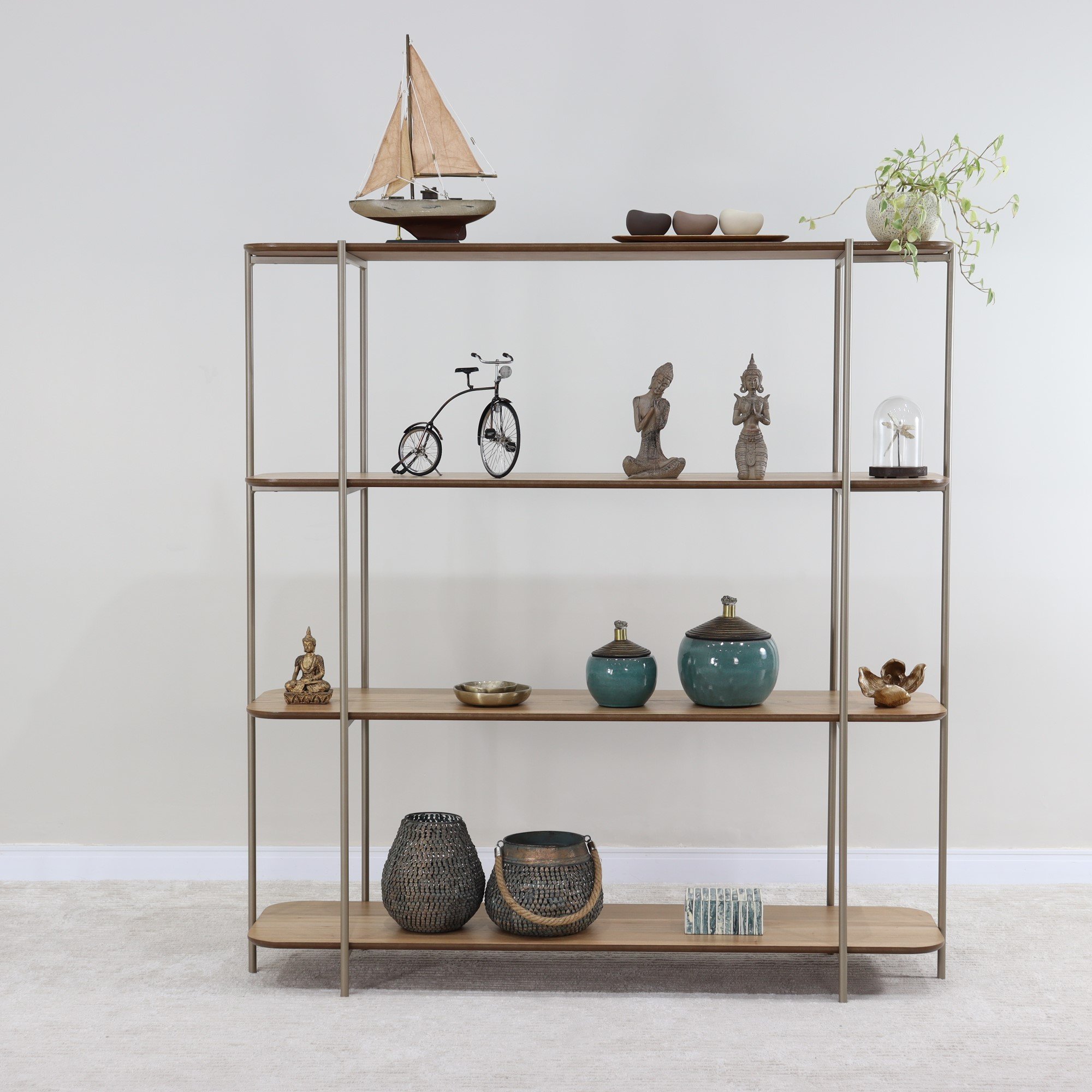 Estante Paris 180cm Estrutura Metal Prateleiras Em Madeira